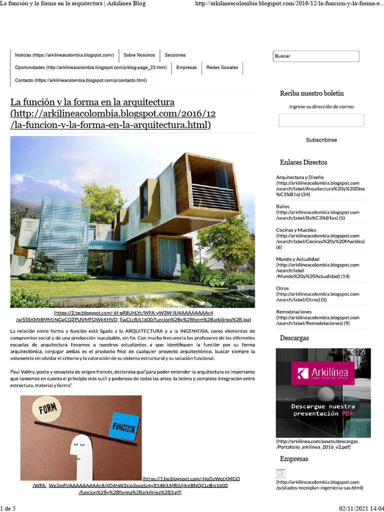 La Función y La Forma en La Arquitectura Arkilinea Blog | PDF ...
