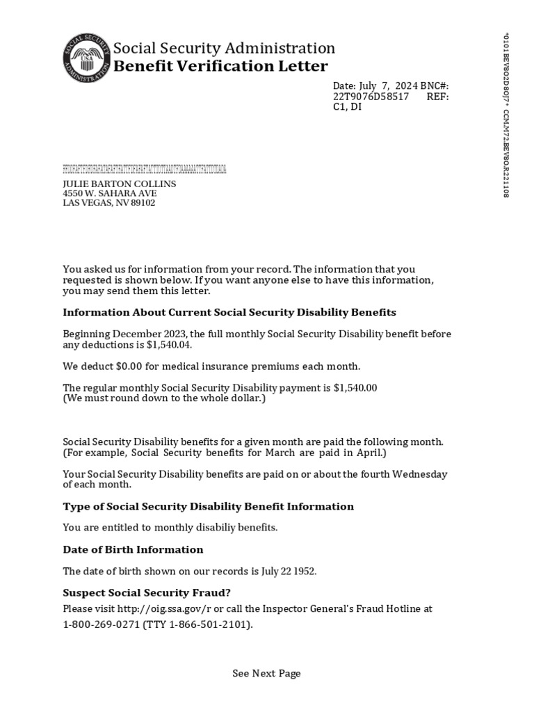 Ssdi Award Letter | PDF