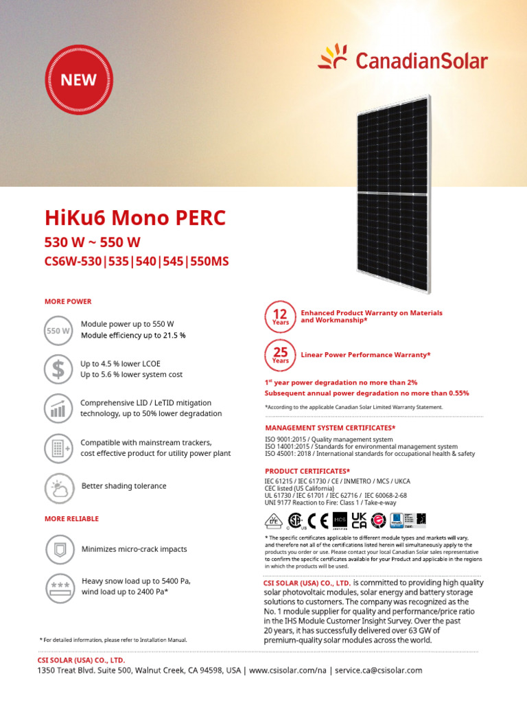 Datasheet Canadian CS6W-550MS | PDF