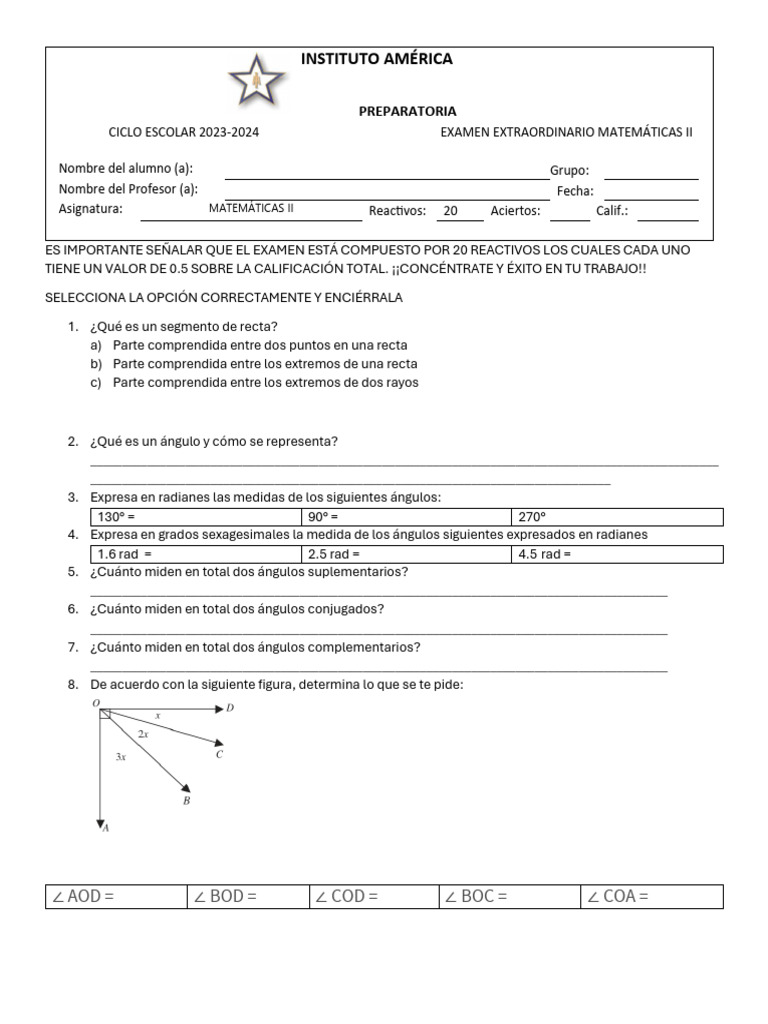 Examen Extraordinario de Mate 2 | PDF