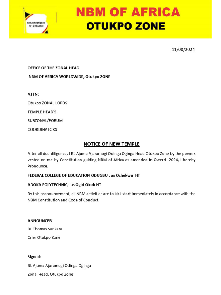 Notice of New Temple | PDF
