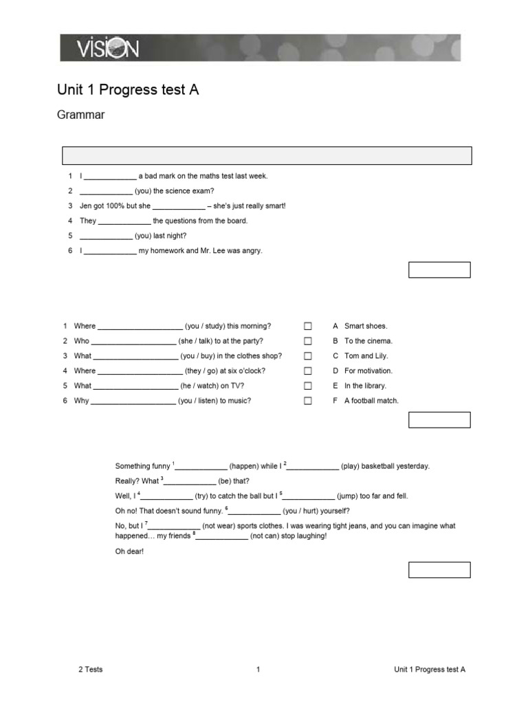 Vision L2 U1 Progress Test A | PDF