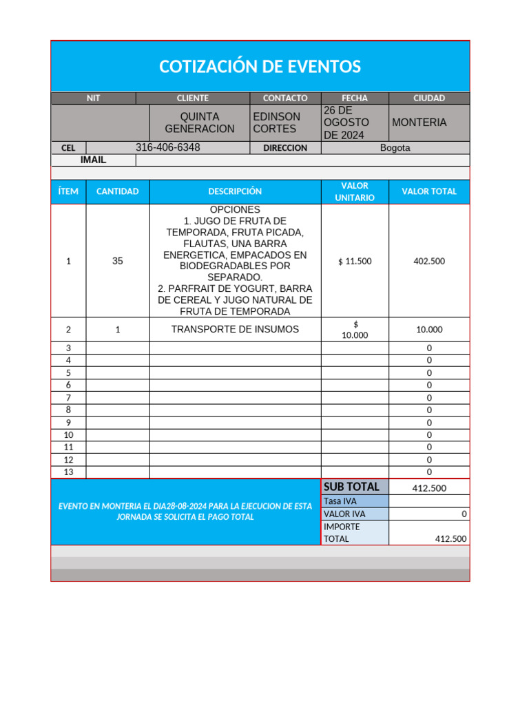 Cotización de Eventos | PDF