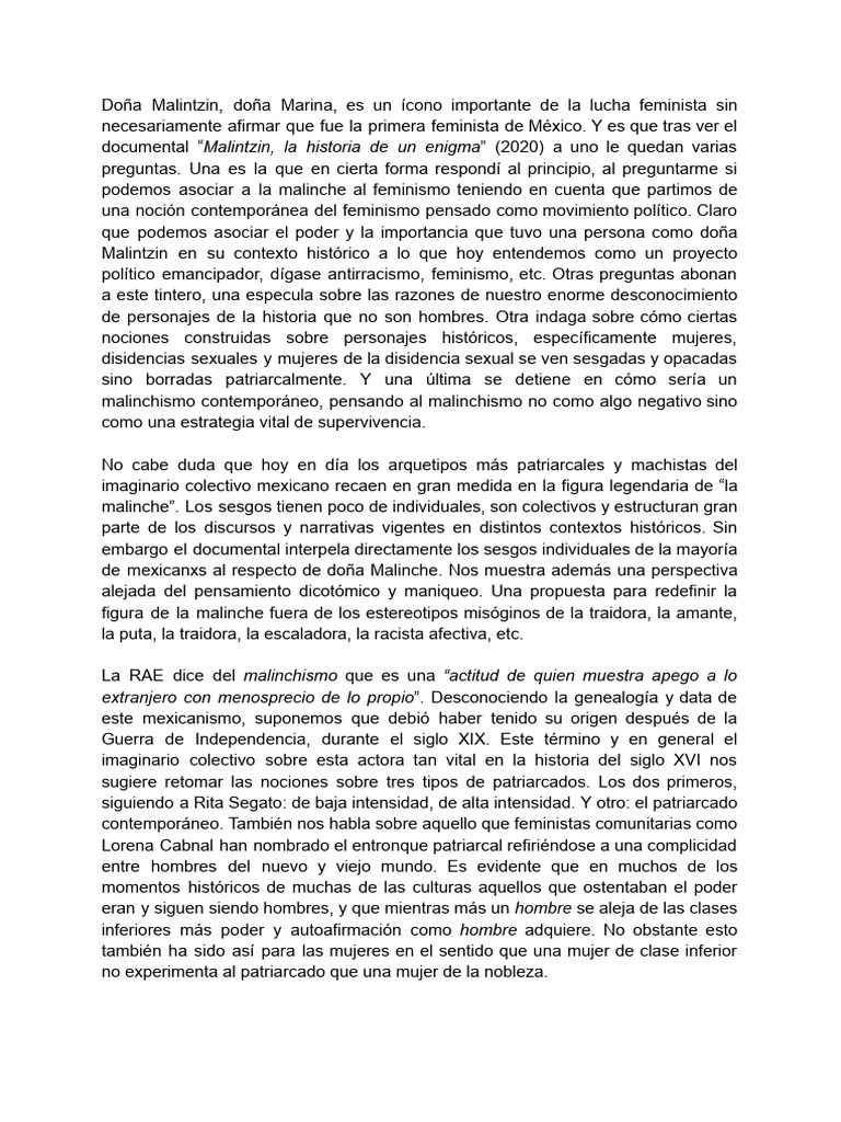 Sosa Mendieta - Reseña Crítica - Malintzin | PDF