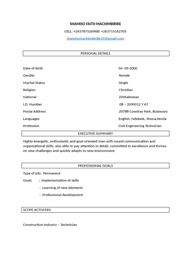 Shamiso Faith Machimbirike CV | PDF