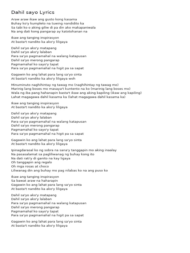 Dahil sayo Lyrics | PDF