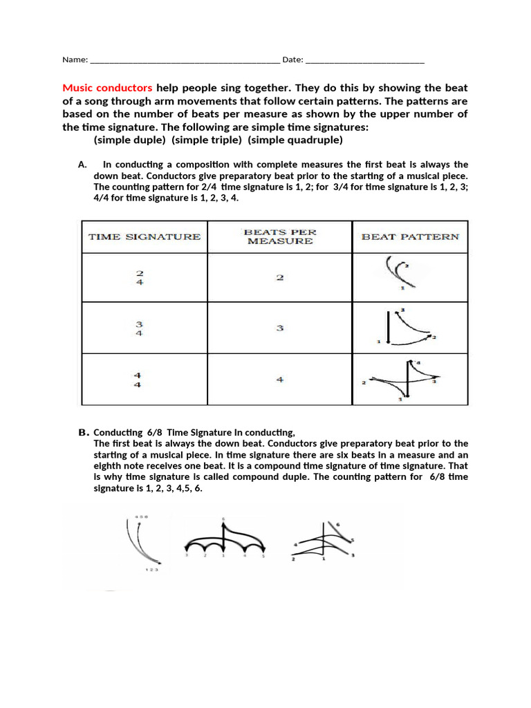 Conducting Gestures Worksheet | PDF