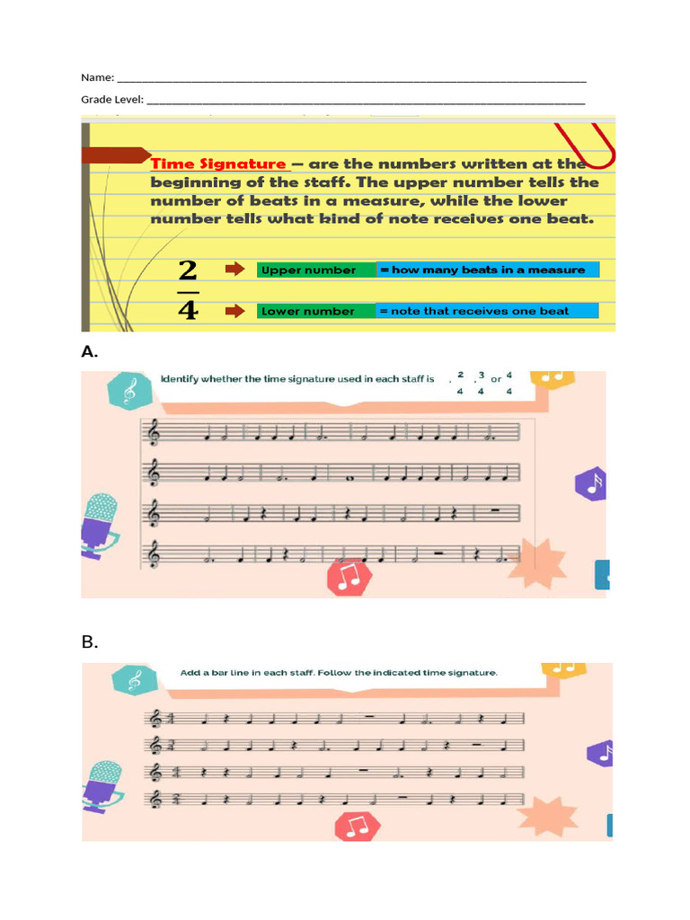 Time Signature Activity Sheet | PDF