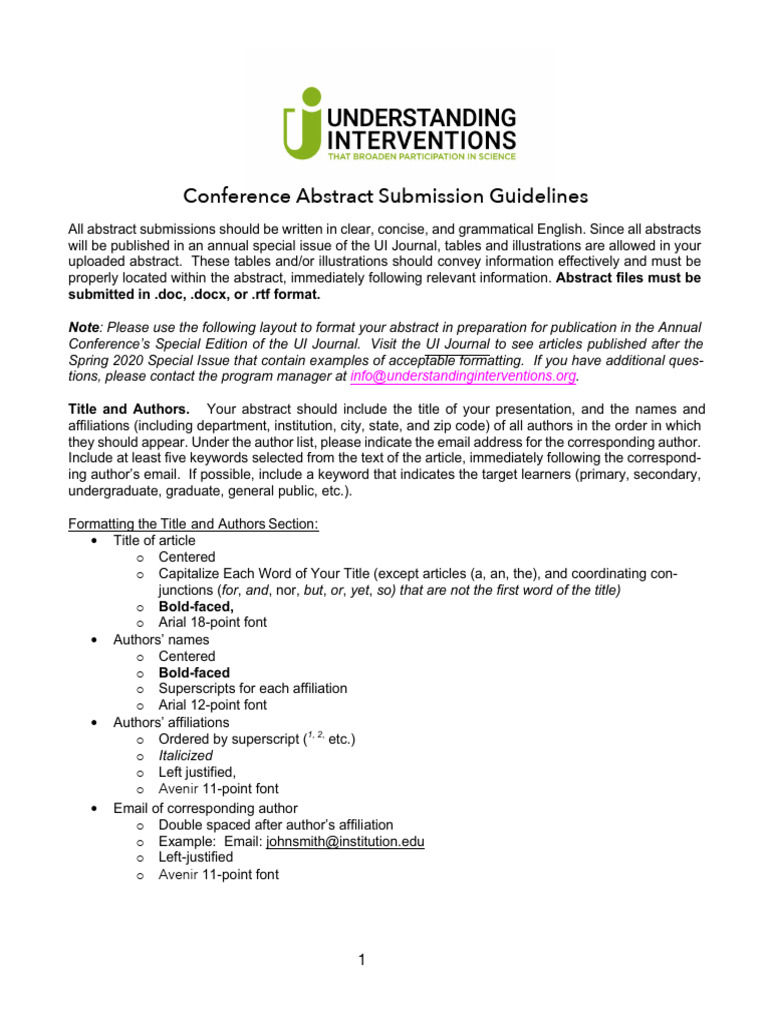 UI Conference Abstract Submission Guidelines | PDF | Paragraph ...