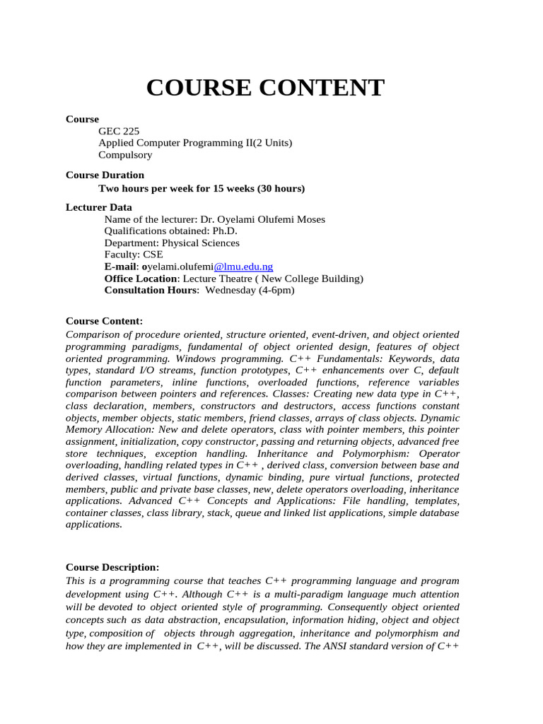 GEC 225 Course Compact | PDF