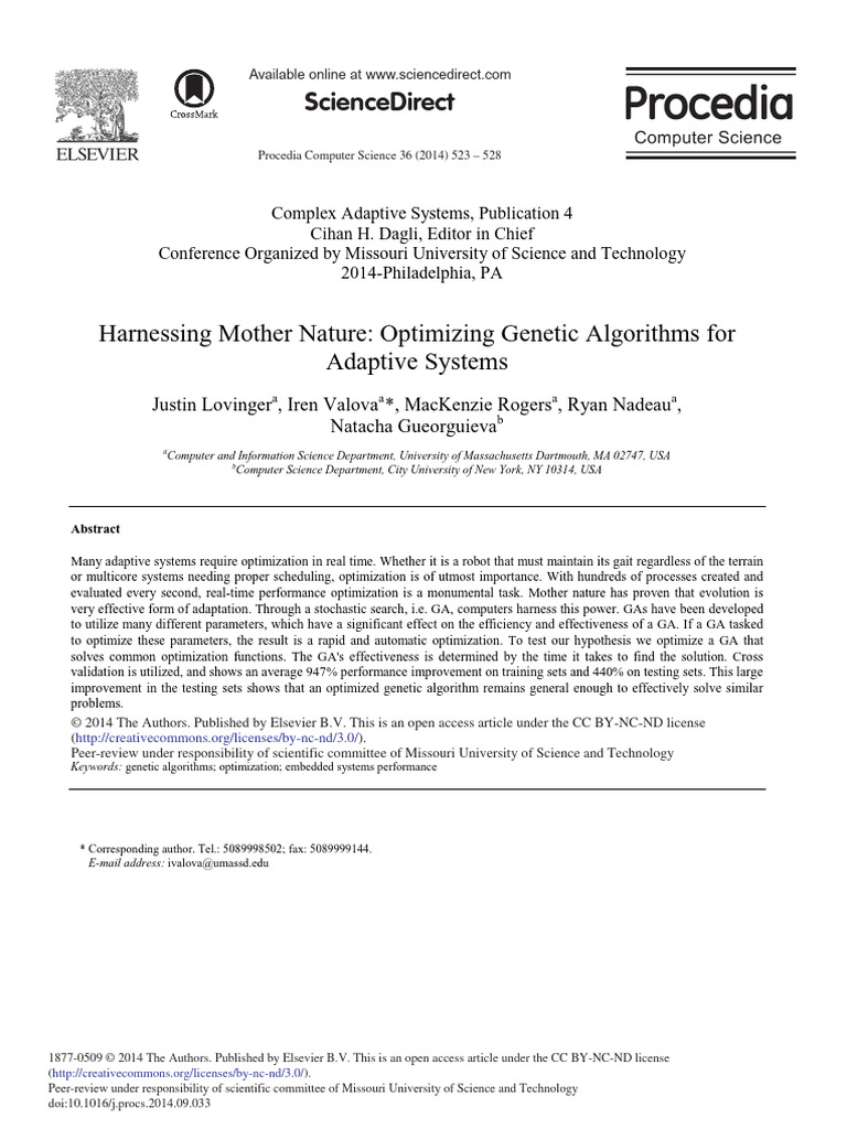 Harnessing Mother Nature: Optimizing Genetic Algorithms For Adaptive Systems | PDF