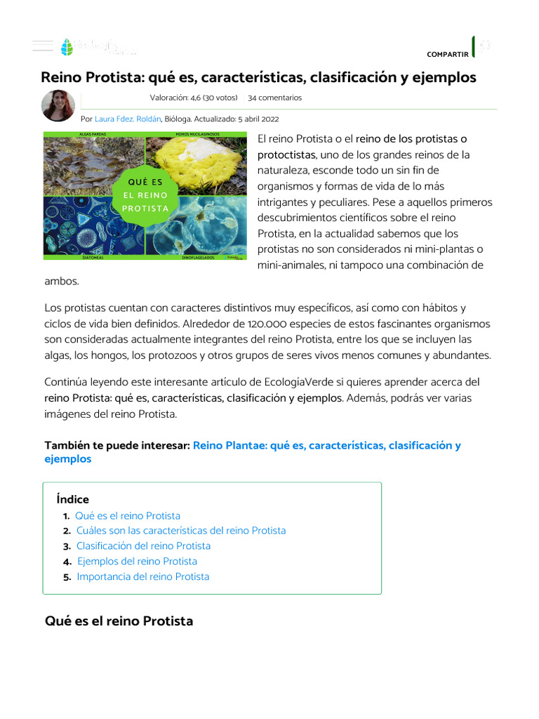 Características y ejemplos del reino Protista | PDF | Organismos | Biología