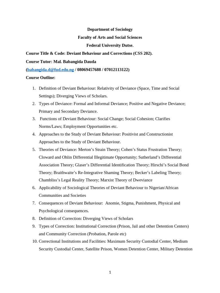 CSS 202 Course Outline. Mal Babangida - 101007 | PDF