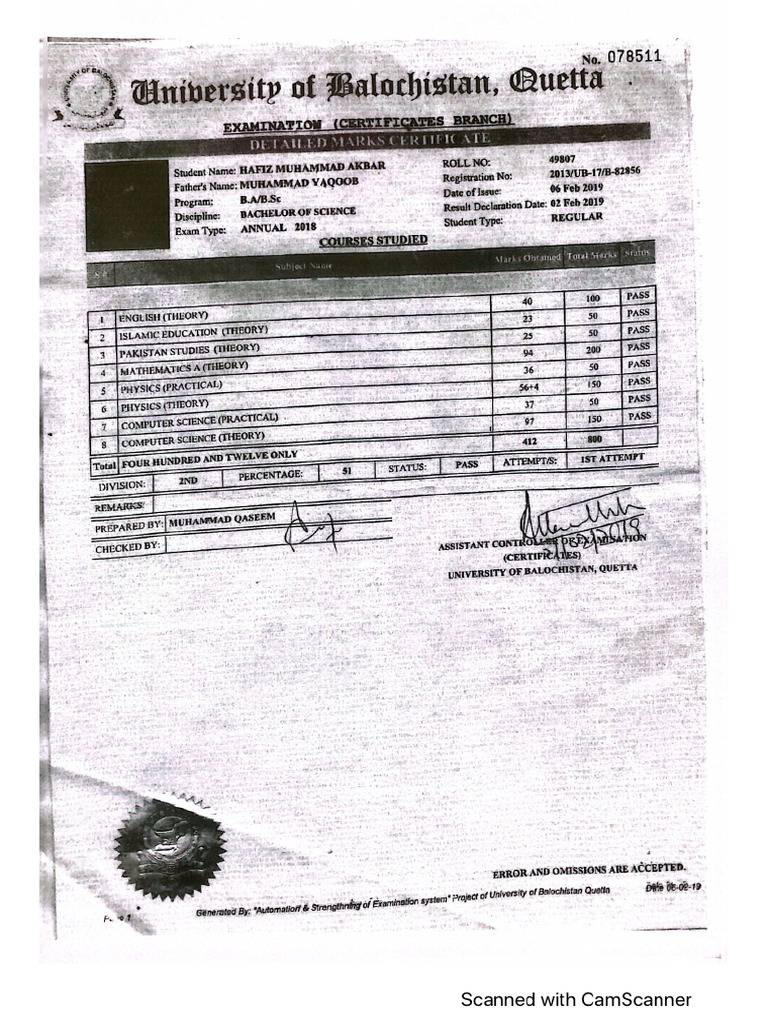 BSC Result Card | PDF