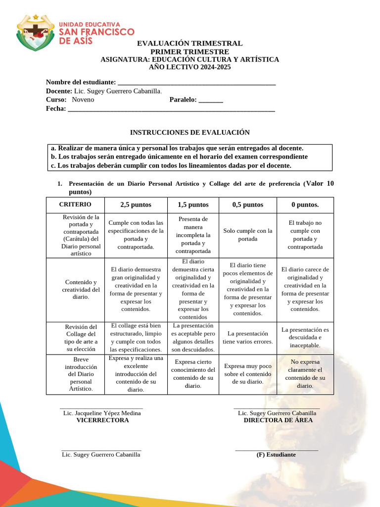 1t Examen Trimestral 9no ECA | PDF