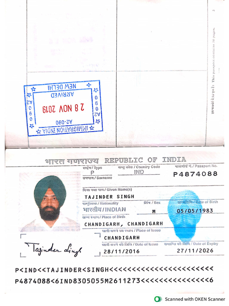 Tajinder Singh Passport | PDF