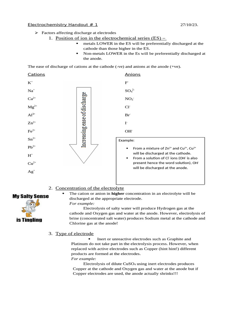 Electrochemistry Handout | PDF