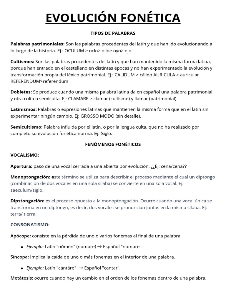 EVOLUCIÓN FONÉTICA | PDF