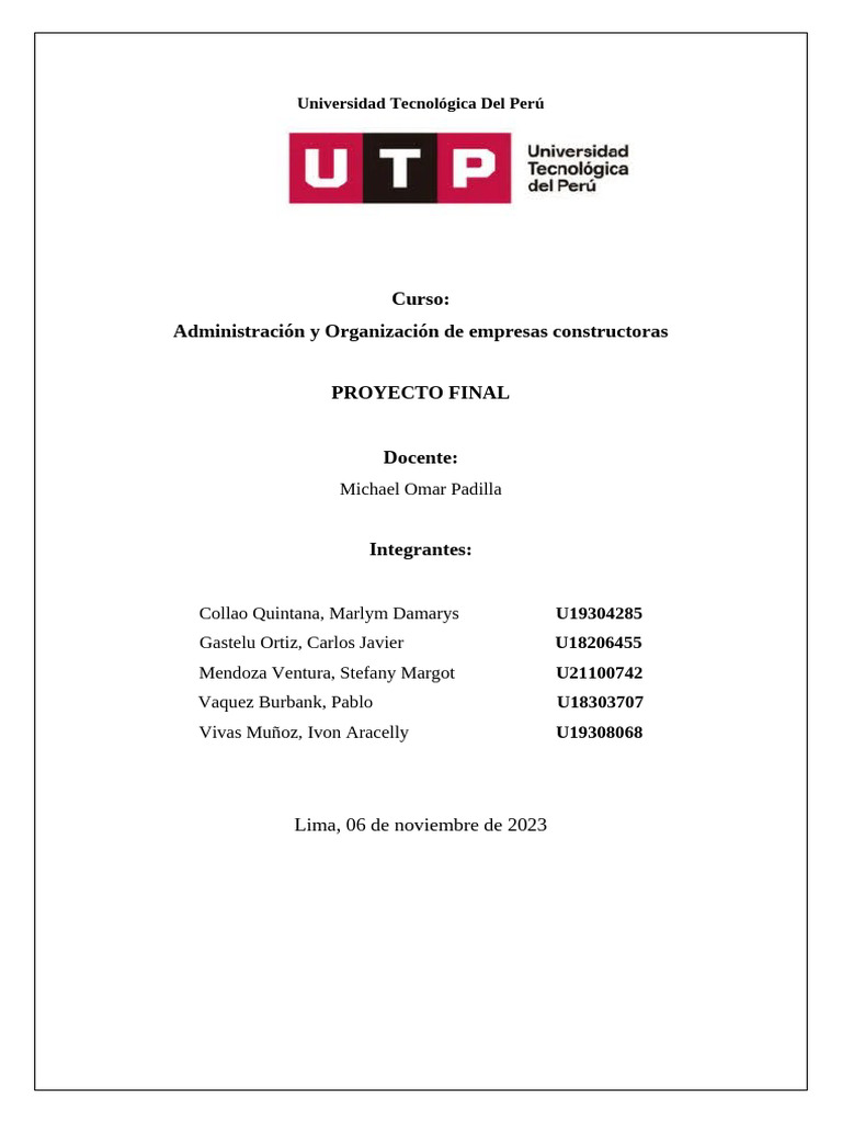 Proyecto Final - Administración y Organizacion de Empresas | PDF