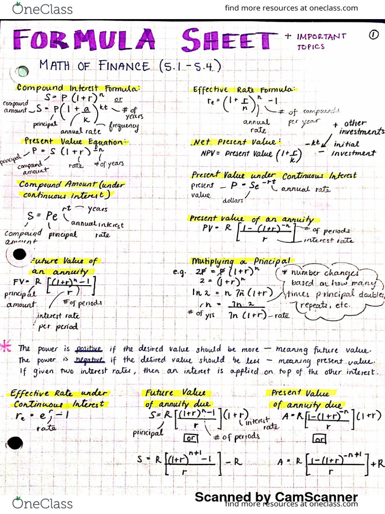 MATA32 Calculus for Management Midterm Formula Sheet OneClass | PDF