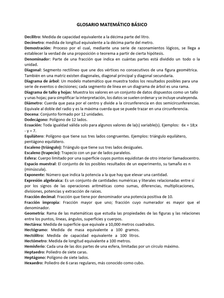 Glosario Matemático Básico 2° B | PDF