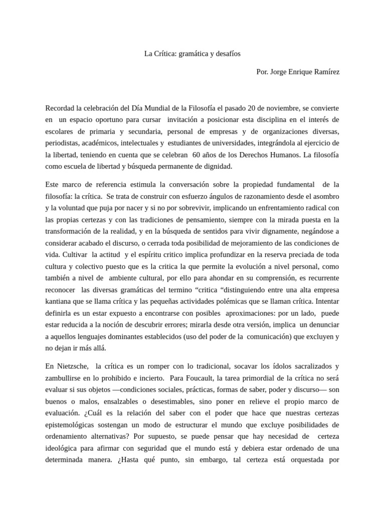 La Critica Camino Filosofica | PDF
