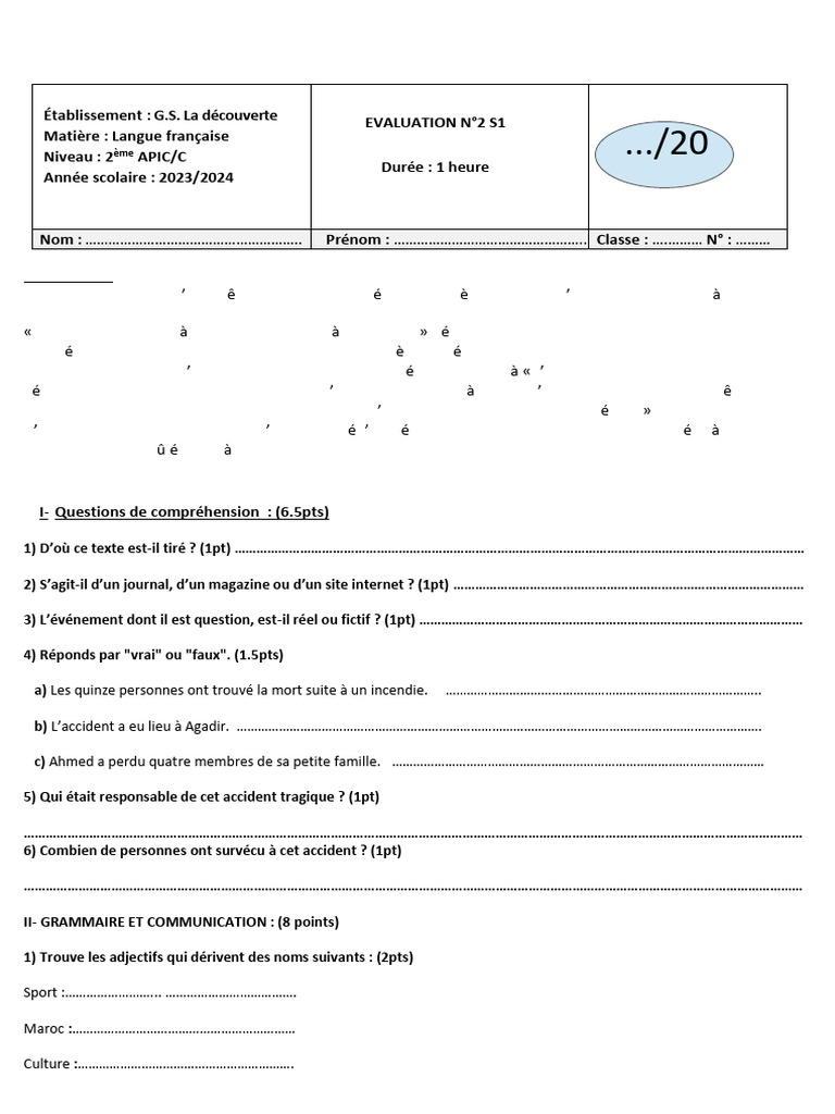 Évaluation 2ème APIC. G.S. La Découverte 22 | PDF