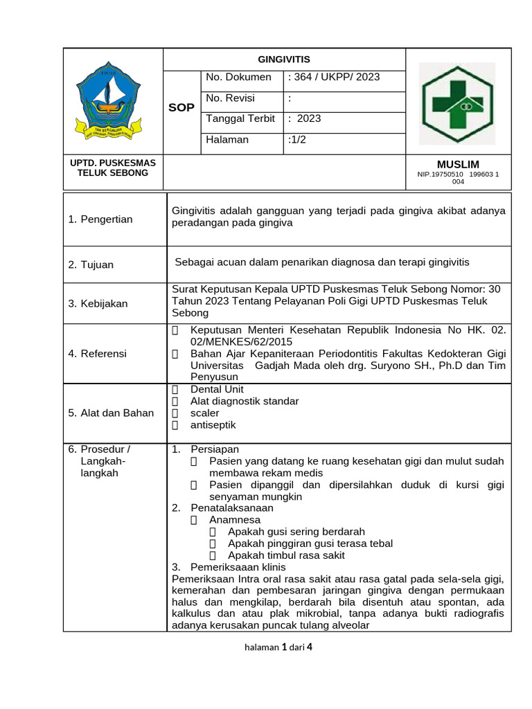 SOP Gingivitis | PDF