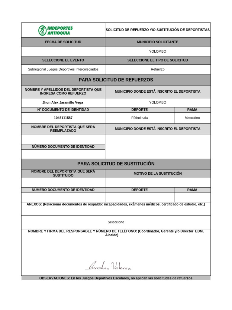 Floresta Formato de Solicitud de Sustituciones y Refuerzos Actualizado ...
