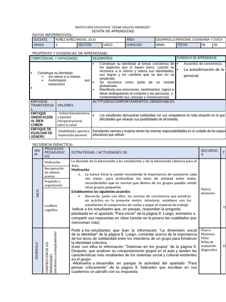 Sesion de Aprendizaje - DPCC | PDF