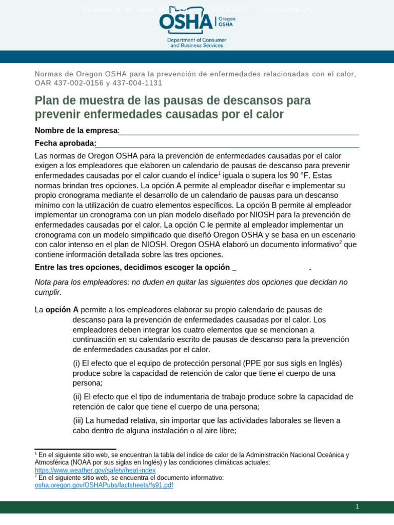 Heat Illness Rest Acclimatization Sample Plans SP | PDF