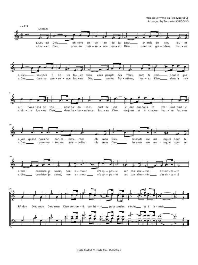 Louez Dieu - HALA MADRID Y NADA MAS. Arr TSST | PDF
