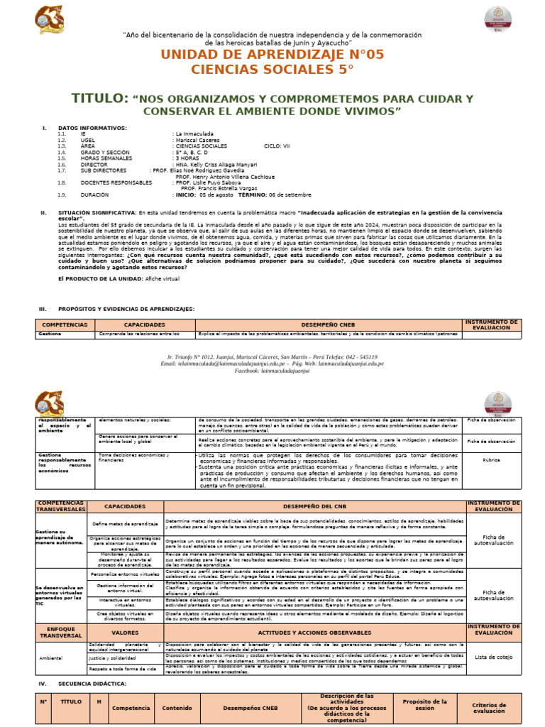 CCSS 5° Unidad de Aprendizaje 05 | PDF