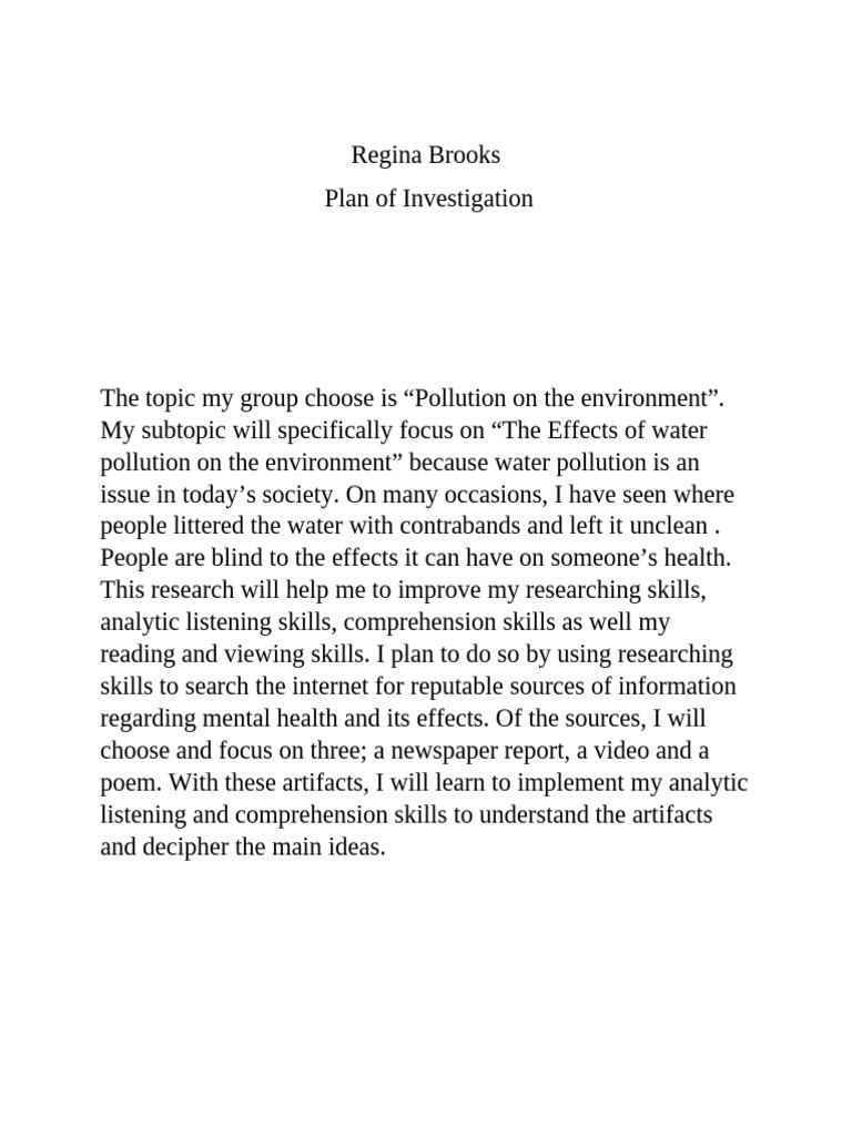 Sba Plan of Investigation | PDF
