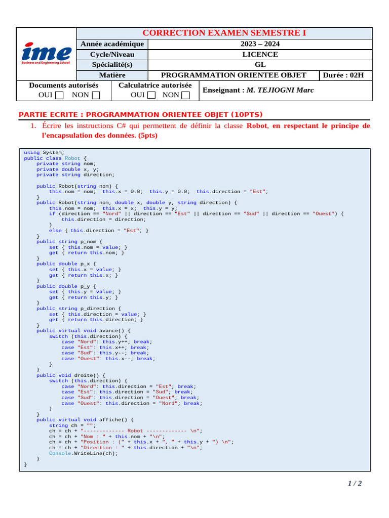 Correction Sujet 1 | PDF