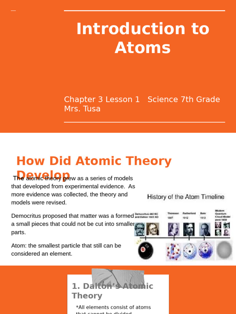 Chapter 3 Lesson 1 Introduction To Atoms Slide Notes | PDF | Atoms ...