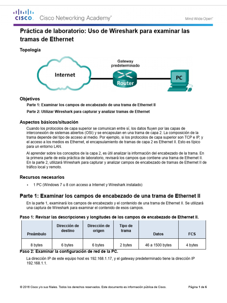5 1 1 7 Lab Using Wireshark To Examine Ethernet Frames | PDF