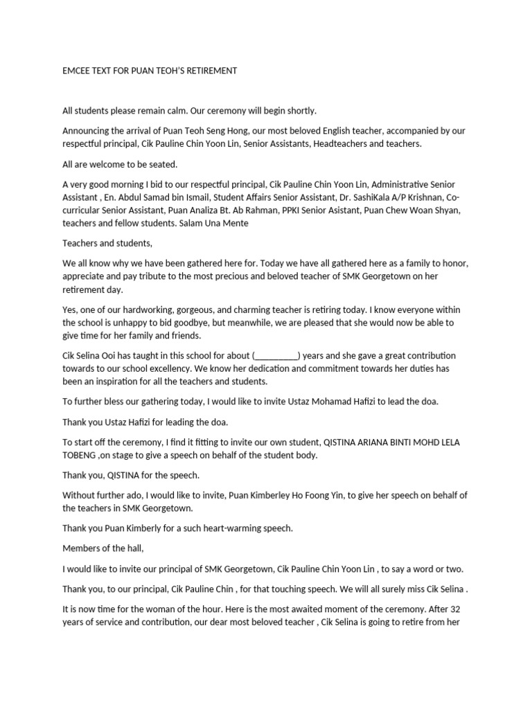 Emcee Text For Retirement | PDF
