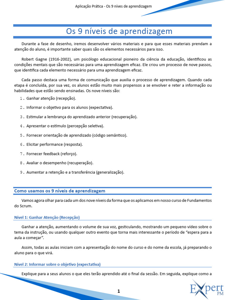 Aplicao-Prática - Os 9 Níveis de Aprendizagem | PDF