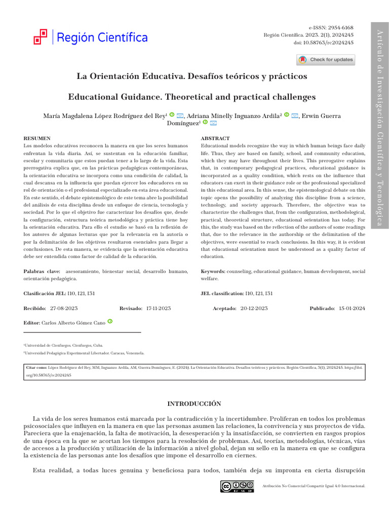 L Pez Et Al 2024 Orientaci N Educativa Desaf Os | PDF
