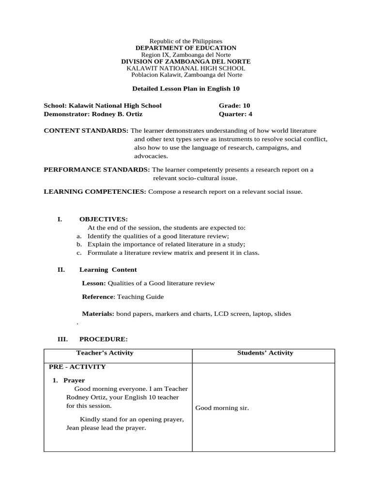 detailed lessonplan for demo english 10 deped | PDF