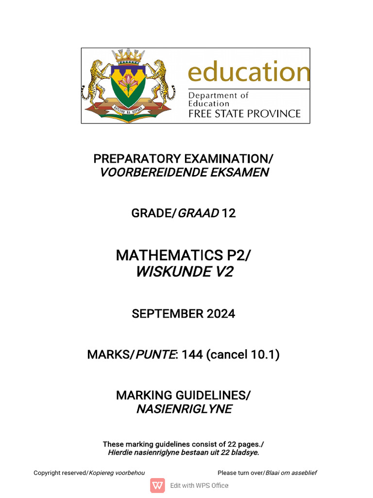 Mathematics P2 Prep Sept 2024 Eng-Afr MG | PDF Mathematics P2 Prep Sept 2024 Eng-Afr MG | PDF