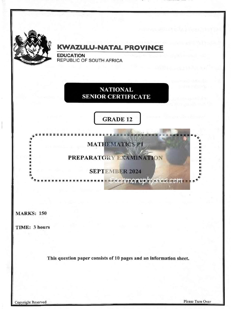 KZN Maths Grade 12 September 2024 P1 Only | PDF