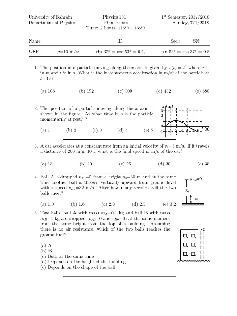PHYCS101 Final Test (3) | PDF