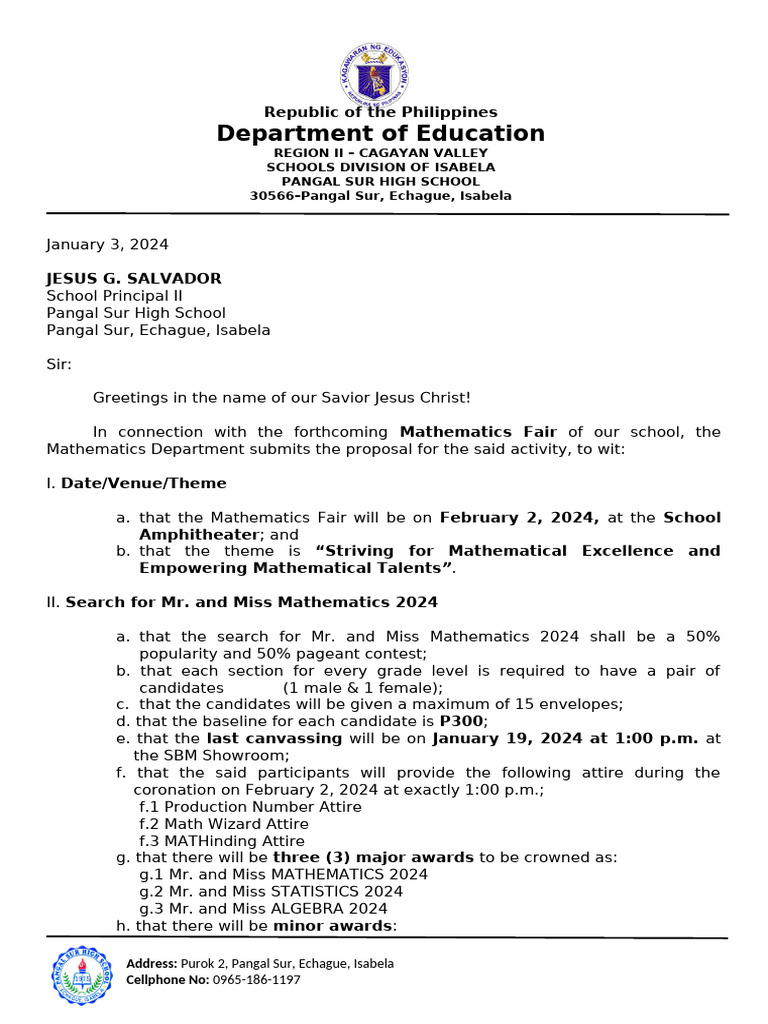 2024 - Mathematics Fair Proposal | PDF