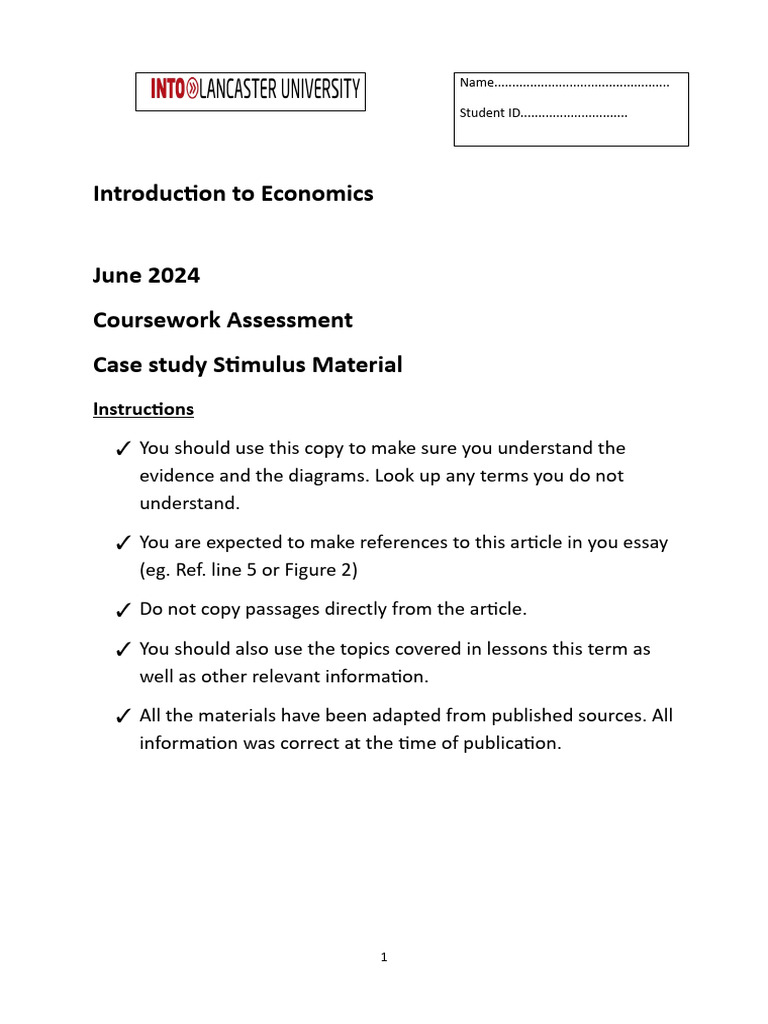 Economics Case Study assessment 2024 | PDF