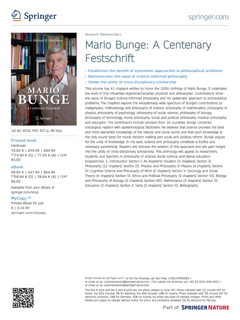 A Centenary Festschirft Mario Bunge - Book Flyer - Springer | PDF