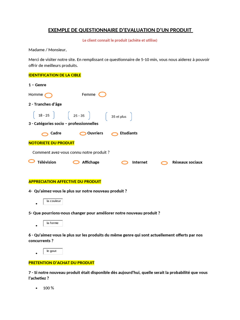 Exemple de Questionnaire D | PDF