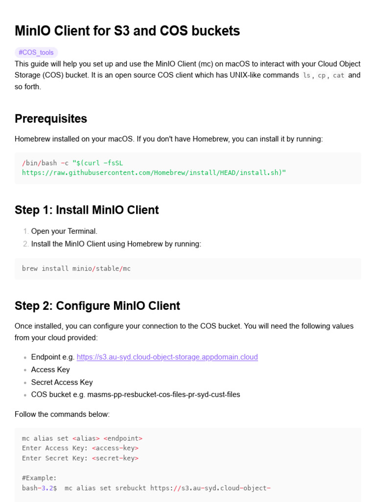 MinIO Client For S3 and COS Buckets | PDF