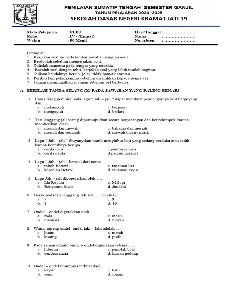 PTS PLBJ Kelas 4 | PDF